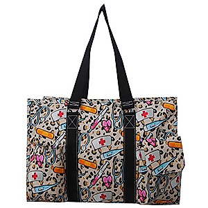 NGIL Zip-Top Organizing Utility Tote Bag with Exterior Pockets for Working Women, Teachers, Nurses, and Moms, Design in USA (Wild Life Nurse-black)