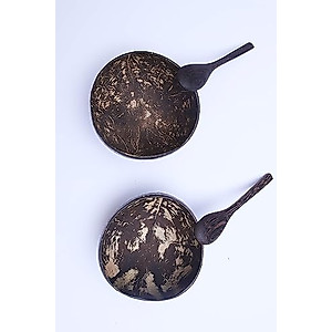 Natural Coconut Bowls and Coconut Spoons (Set of 2 Bowls and 2 Spoons) - 100% Natural Serving Bowls - Vegan - Organic - Hand Made - Eco Friendly - Made from Reclaimed Coconut Shells - by Coco Co.