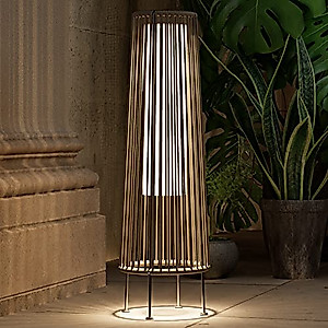 Grand patio Outdoor Solar Floor Lamp Resin Wicker Solar Light Outdoor Waterproof for Yard, Garden, Pathway, Deck, Gordes 2 Pack, Grey