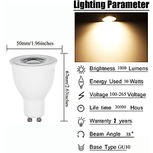 Edearkar GU10 LED Light Bulbs, 10W (100W Halogen Equivalent), 1000 Lumens, Non-Dimmable, 3000K Warm White, LED Bulbs for Recessed Track Lighting, AC90-265V, 60° Beam Angle, GU10 Base, Pack of 6