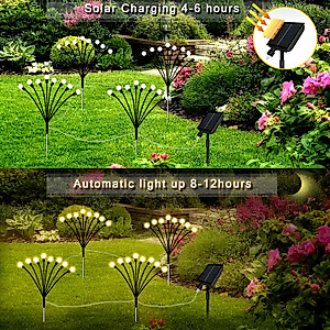 Firefly Solar Garden Lights Outdoor, Solar Firefly Lights, 4 Pack 32 LED Vibrant Firefly Starburst Swaying Lights, Waterproof Solar Decorations Lights for Yard Walkway (Warm White)