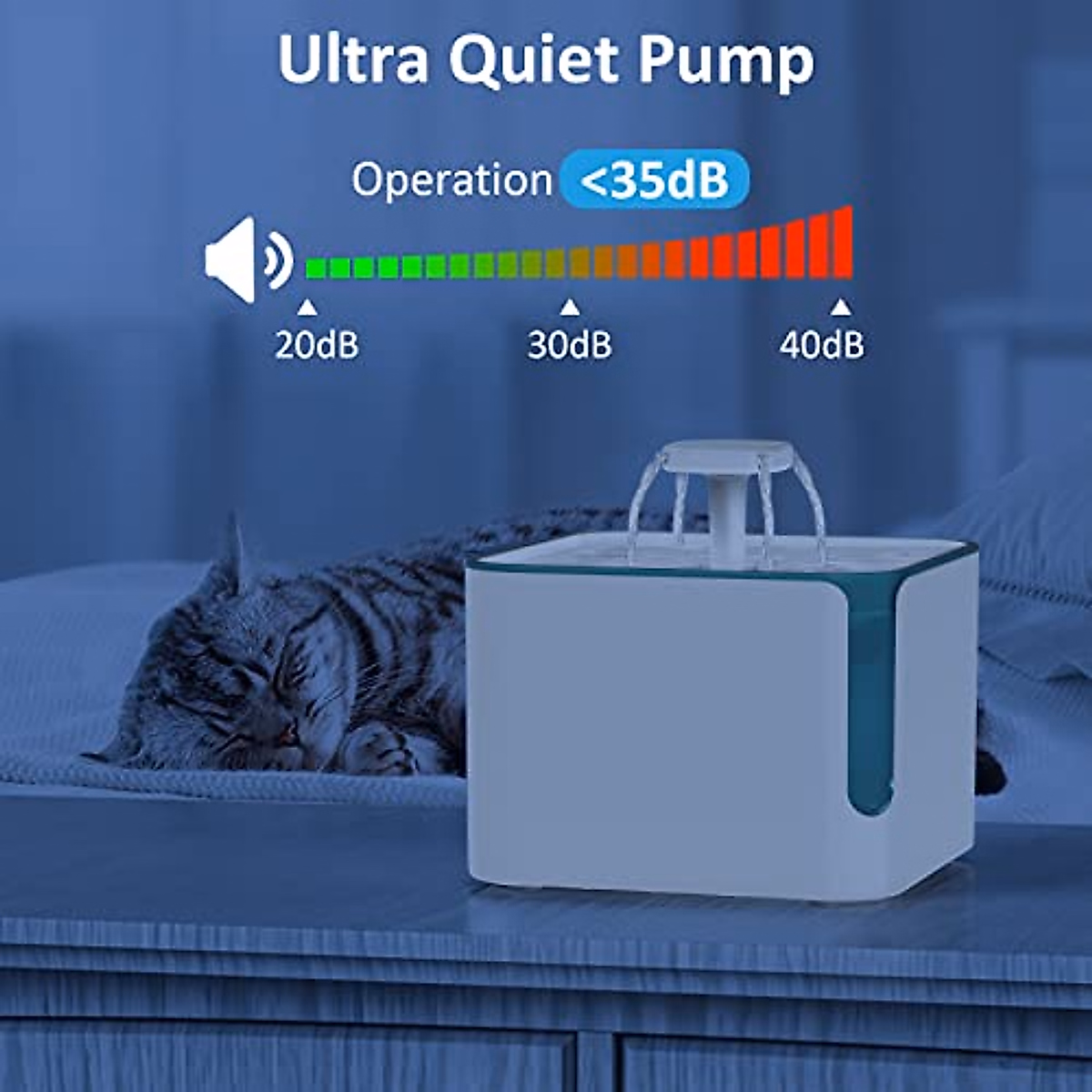 REDSASA Cat Water Fountain, Automatic Cat Fountain 3L/101oz, Dog Water Dispenser with Adjustable Pump, Ultra Quiet Intelligent Cat Drinking Fountains with 2 Filters, 2 Water Flow Settings