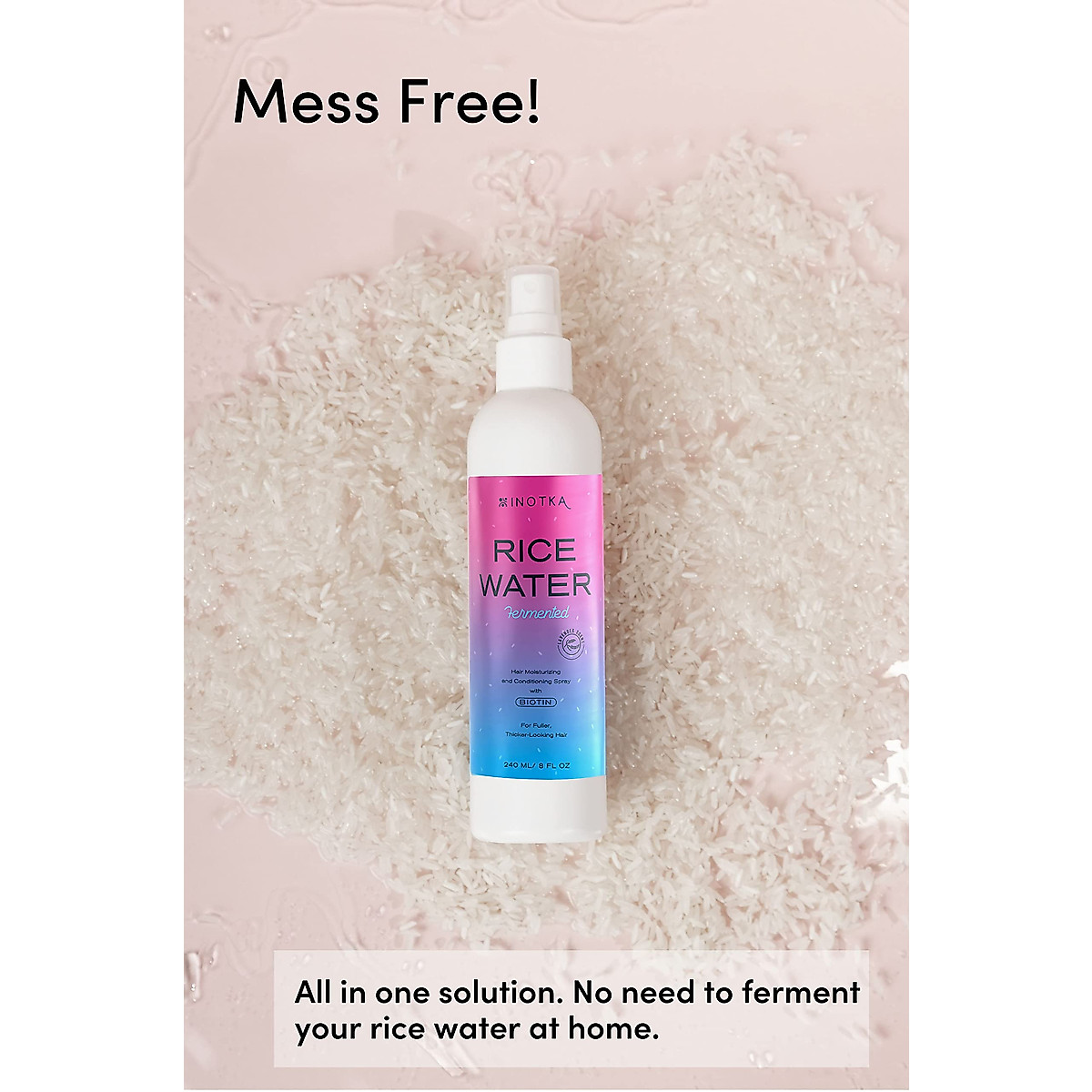 Fermented Rice Water Hair Mist for Hair Growth (8 oz) with Biotin and Lavender for Thicker and Fuller Looking Hair, Conditioning, Moisturizing, pH Balanced