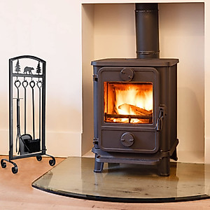 MYFIREPLACEDIRECT 5 Pieces Fireplace Tool Set Strength Wrought Iron, Fire Place Toolset Indoor Outdoor Hearth Accessories Kit with Fireplace Brush, Fire Poker, Firewood Tong, Fireplace Shovel, Glove