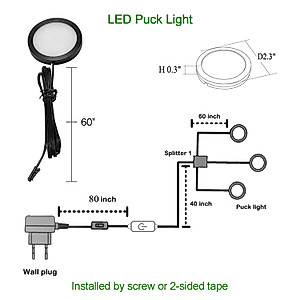 AIBOO Under Cabinet LED Black Cover Puck Lighting Kit with Touch Dimmer Switch for Kitchen Cupboard Closet Lighting (3 Lights,Warm White)