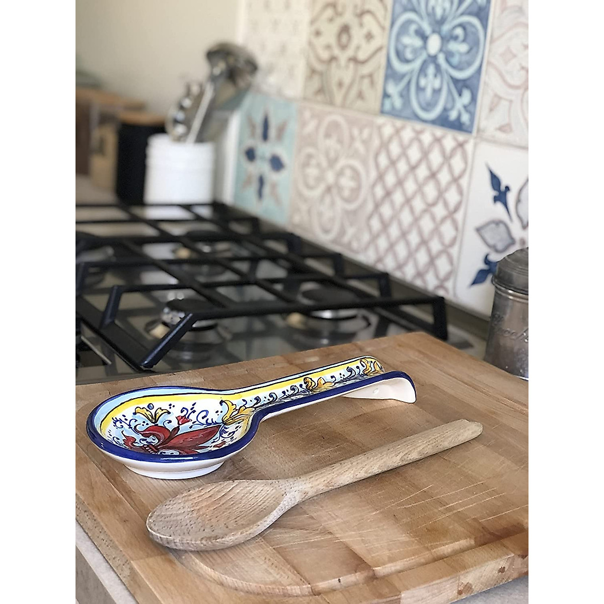 CERAMICHE D'ARTE PARRINI - Italian Ceramic Spoon Rest Holder Decorated Lily Pottery Hand Painted Made in ITALY Tuscan