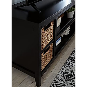 Signature Design by Ashley Mirimyn Casual TV Stand for TVs up to 54" with 4 Baskets and 3 Adjustable Shelves, Black & Light Brown