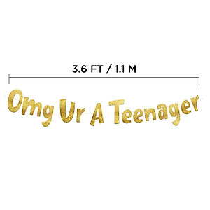 OMG Ur A Teenager Gold Glitter Banner - 13th Birthday Decorations, Favors and Supplies