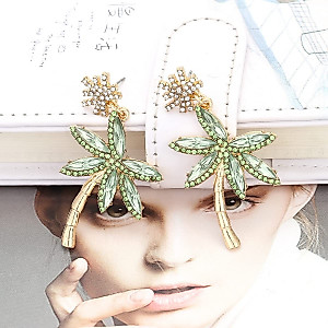 Fashion Trendy Palm Tree Earrings for Women,Bling Unique CZ Tropical Earrings Plant Leaf Drop Dangle Earrings,Funky Novelty Vacation Summer Boho Hawaiian Holiday Cute Jewelry(white green)