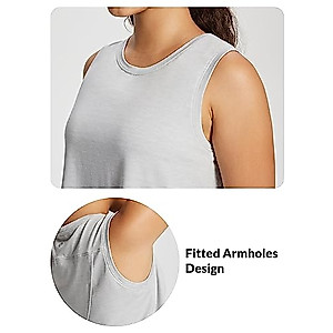 BALEAF Women's Workout Crop Tank Tops Split Back High Neck Sleeveless Shirts Yoga Athletic Heather Gray S