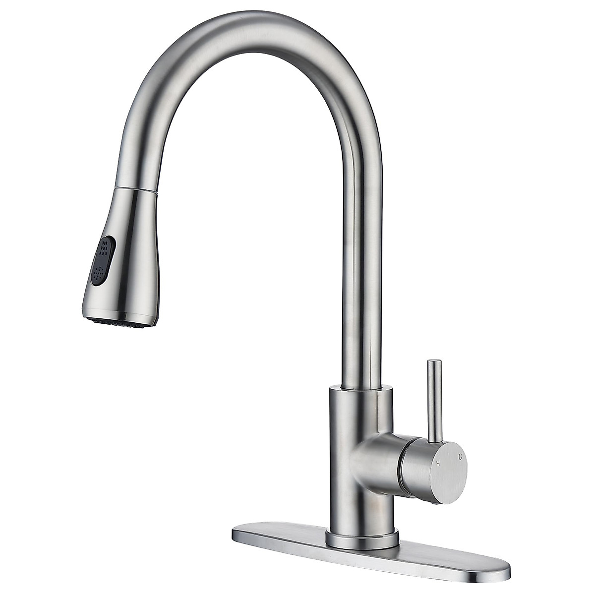 Kitchen Faucet with Pull Down Sprayer- Brushed Nickel Sink Faucets, 360° Swivel Single Handle High Arc Stainless Steel, Commercial Modern Kitchen-Faucets, 1/3 Hole, Deck Plate Included (2-Model)