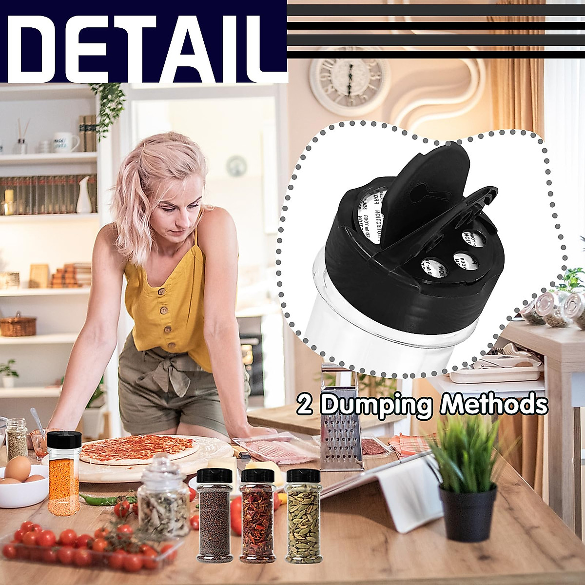 OJYUDD 8 Pack 5.5 Oz Plastic Round Spice Bottles with Black Shaker Lids,Reusable Seasoning Containers Jars,Clear Plastic Bottle Containers with Shaker Lids for Powders,Spice,Herbs,Glitters