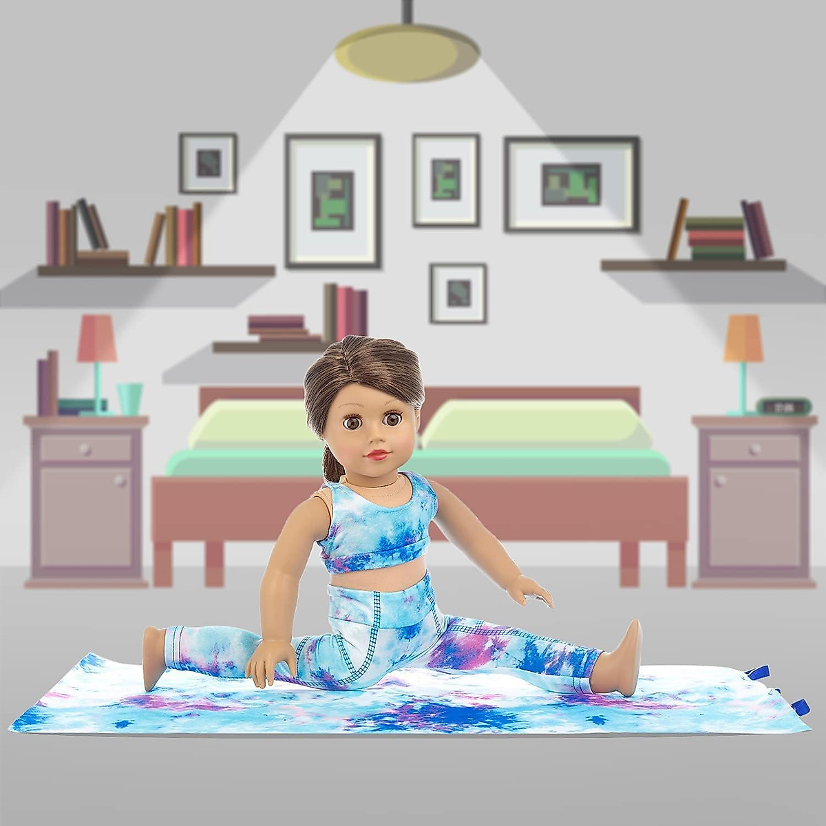 Ecore Fun 3 Items 18 Inch Doll Clothes Yoga Pilates Sports Clothes Gymnastics Yoga Exercise Outfit Sets includes Vest Suit, Yoga Mat and Towel