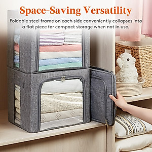 Lifewit Clothes Storage Bins with Metal Frame, Stackable Storage Box, Foldable Clothing Storage Bins with Lids, 40L Storage Bags Fabric Box Organizer with Clear Window＆ Zippers＆ Sturdy Handles 4 Pack