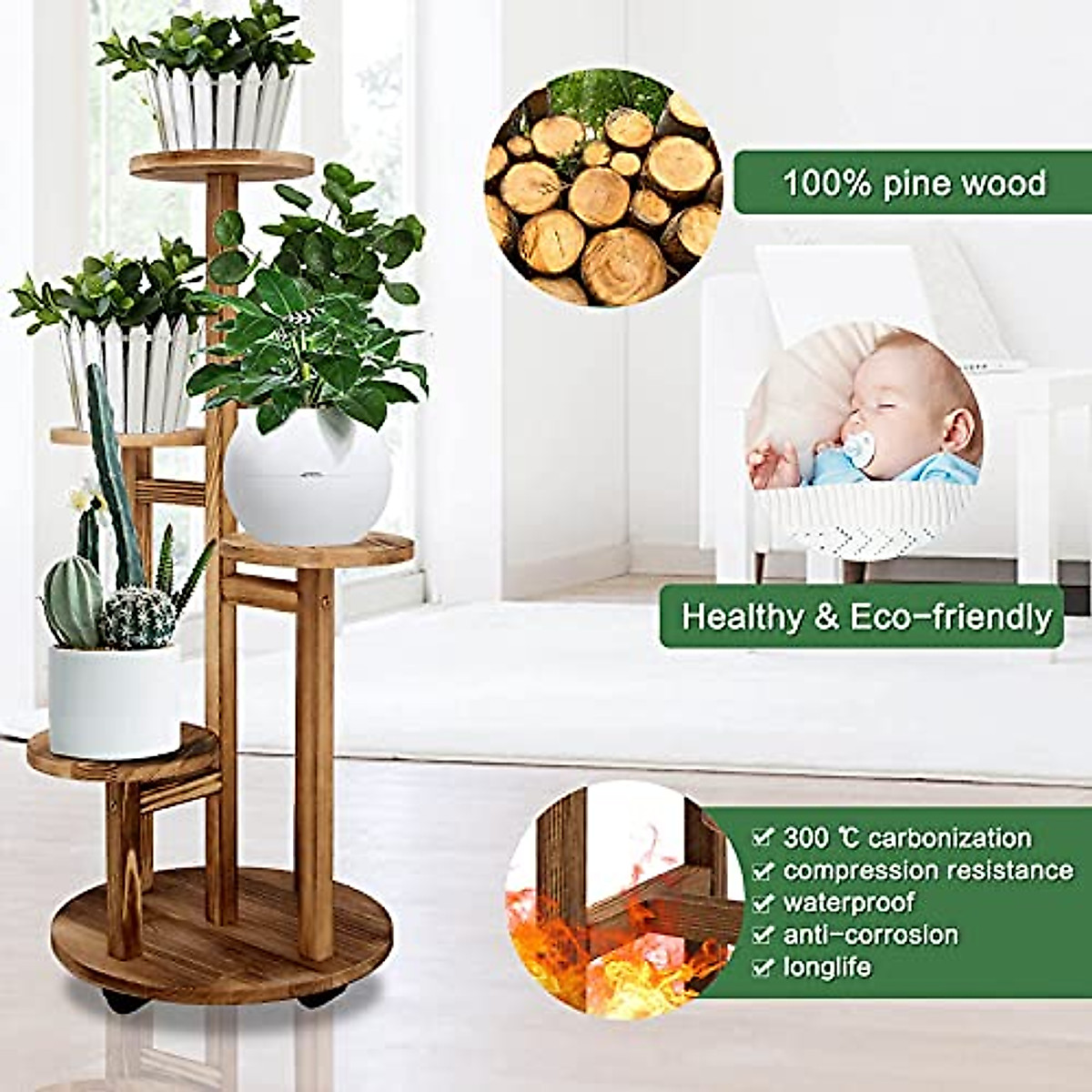 GEEBOBO 5 Tiered Tall Plant Stand for Indoor Outdoor, Wood Plant Shelf Corner Display Rack, Multi-tier Planter Pot Holder Flower Stand for Living Room Balcony Garden Patio (Walnut)…