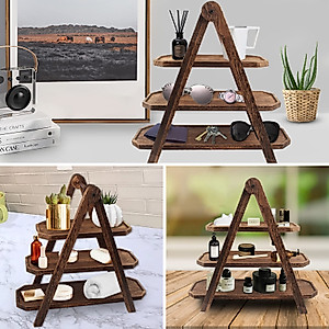 Kiusatig 3 Tier Serving Tray Tiered Decor Tray Tiered Tray Decor Foldable Ladder Serving Trays for Party,Food,Picnic,Home Decor,Bathroom
