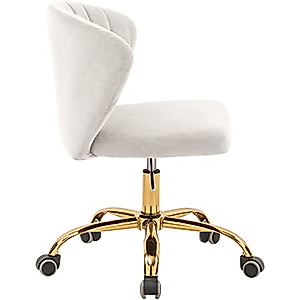 Meridian Furniture 165Cream Finley Collection Modern | Contemporary Velvet Upholstered Swivel Adjustable Office Chair with Channel Tufting and Gold Base, Cream, 21.5" W x 21" D x 29.95"-34.65" H