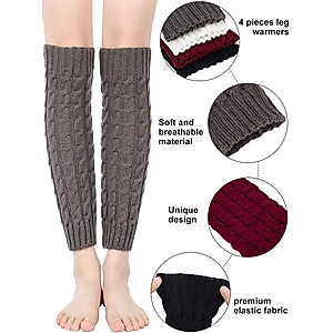 SATINIOR 4 Pairs Women Knit Leg Warmers Knitted Crochet Long Boot Socks for Winter, 4 Colors
