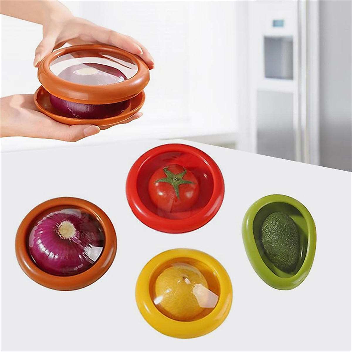 Silicone Fruit Storage Containers, Avocado Tomato Onion Lemon Potato Storage Keeper for Fruit And Vegetable Reusable Silicone Food Saver Fruit Huggers Set Containers For Fridge Keep Fresh