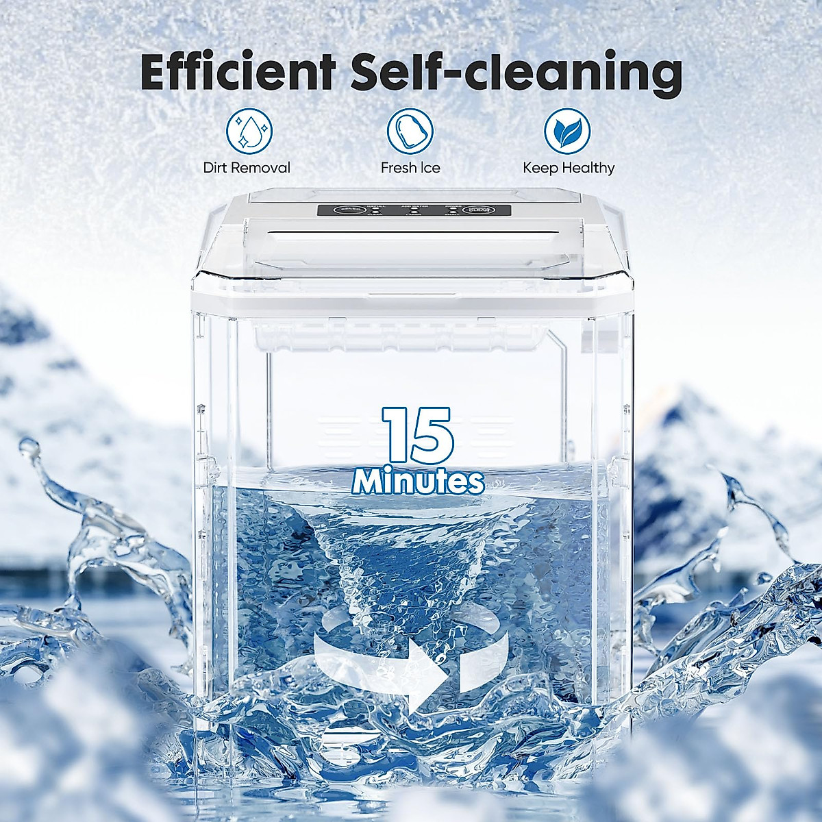 Sweetcrispy Countertop Ice Maker, Portable Ice Machine Self-Cleaning, 9 Cubes in 6 Mins, 26 lbs/24Hrs, 2 Sizes of Bullet Ice for Home Party Office, Black