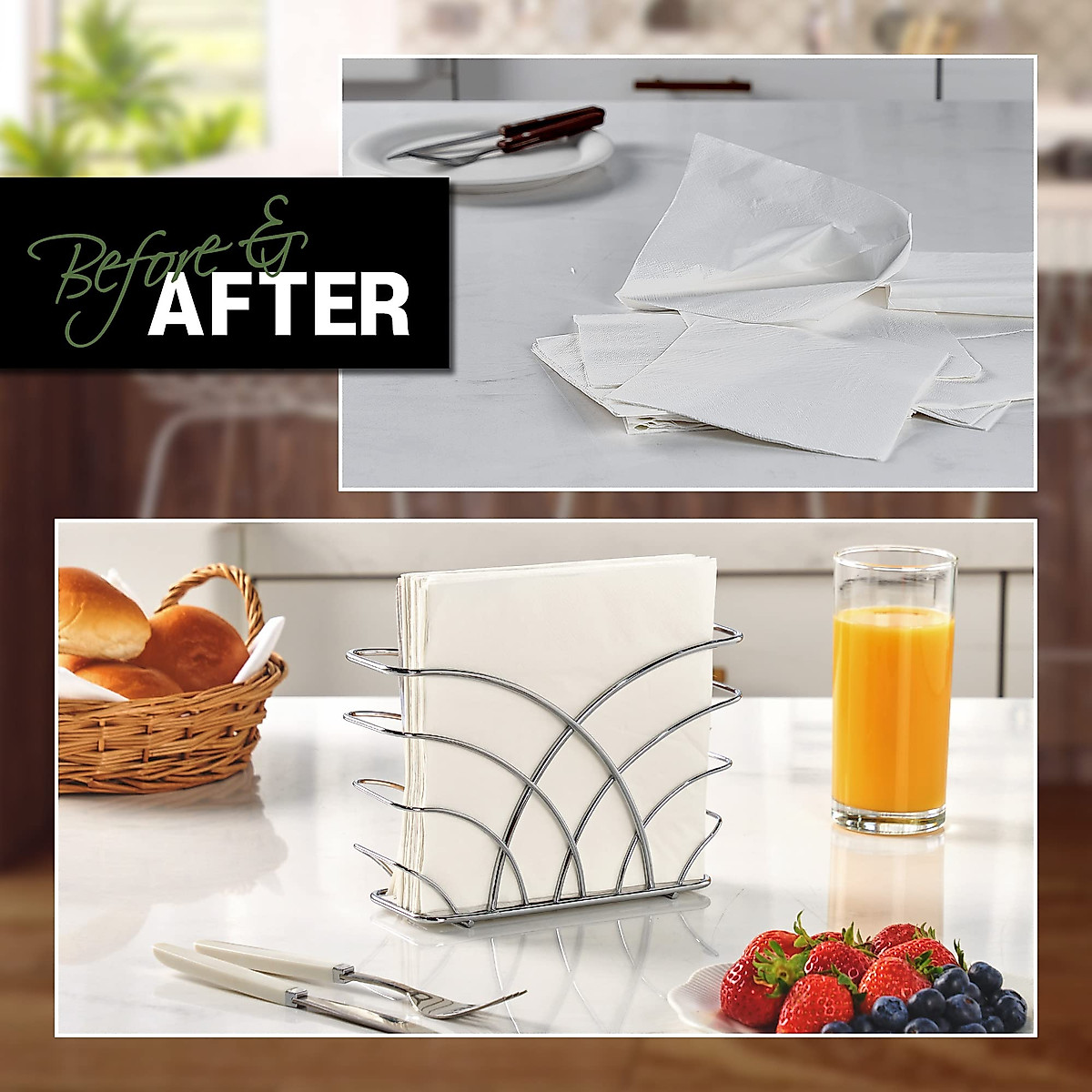 LEVIMETREE Silver Napkin Holder for Table - Stainless Steel Napkin Holders for Kitchen, Napkin Holders for Paper Napkins, Modern Serviette Holder Tissue Dispenser, porta servilletas de mesa