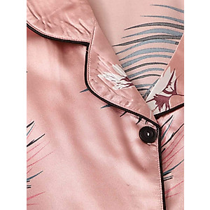 SheIn Women's 7pcs Pajama Set Cami Pjs with Shirt and Eye Mask Pink Crane Medium