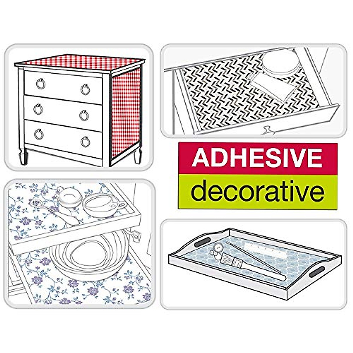 Yifely Grey Floral Shelving Paper Self Adhesive Shelf Liner Dresser Drawer Sticker 17.7 Inch by 9.8 Feet