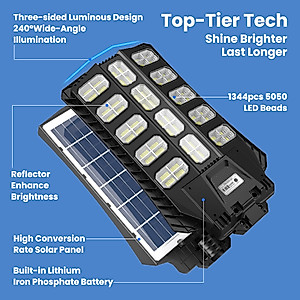 8000W Solar Street Lights Outdoor, Wide Angle Solar Powered LED Light Outside, 50000 mAh Hi-capacity Battery Flood Lamp Dusk to Dawn, Remote Control, Motion Sensor, IP67 Waterproof, Pole or Wall Mount