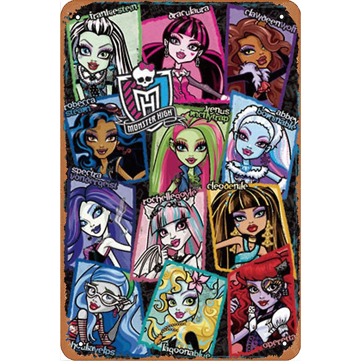 Monster High - Grid Poster Retro tin Sign Wall Art Decor Metal Sign Decoration Sign 8x12 inch