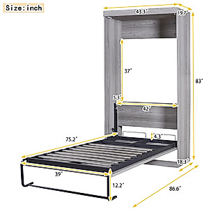 Harper & Bright Designs Twin Size Murphy Bed, can be Folded into a Cabinet, Gray