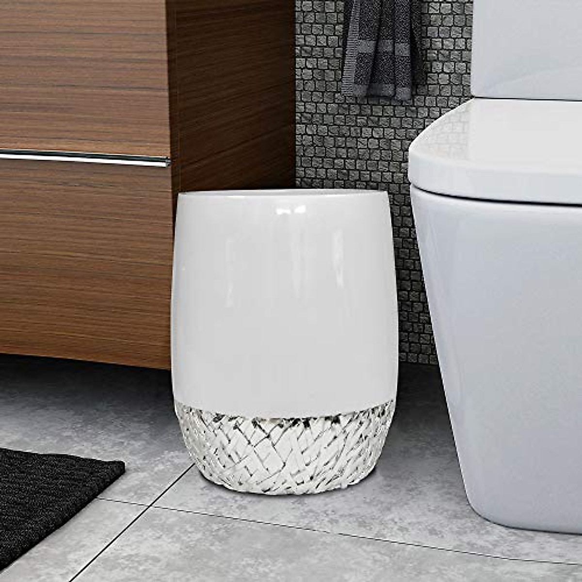 nu steel Bali Bathroom Wastebasket Bin Trash Can in Premium Resin and Chrome for Bathrooms & Vanity Spaces