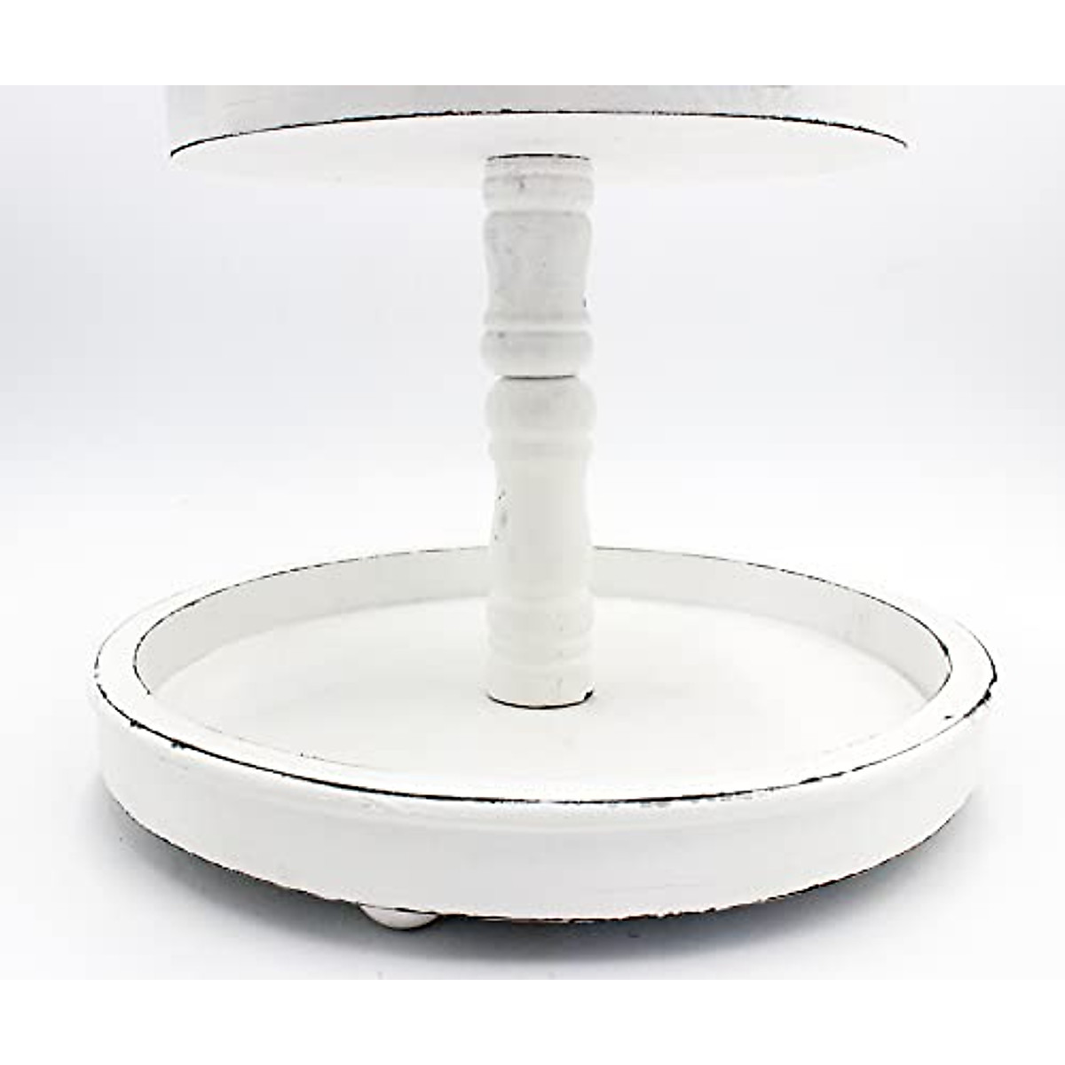 Funly mee Distressed Rustic White Wood Two-Tier Tray with Metal Handle,Decorative Organizer Tray for Kitchen Counter Top or Dining Room Table(White)