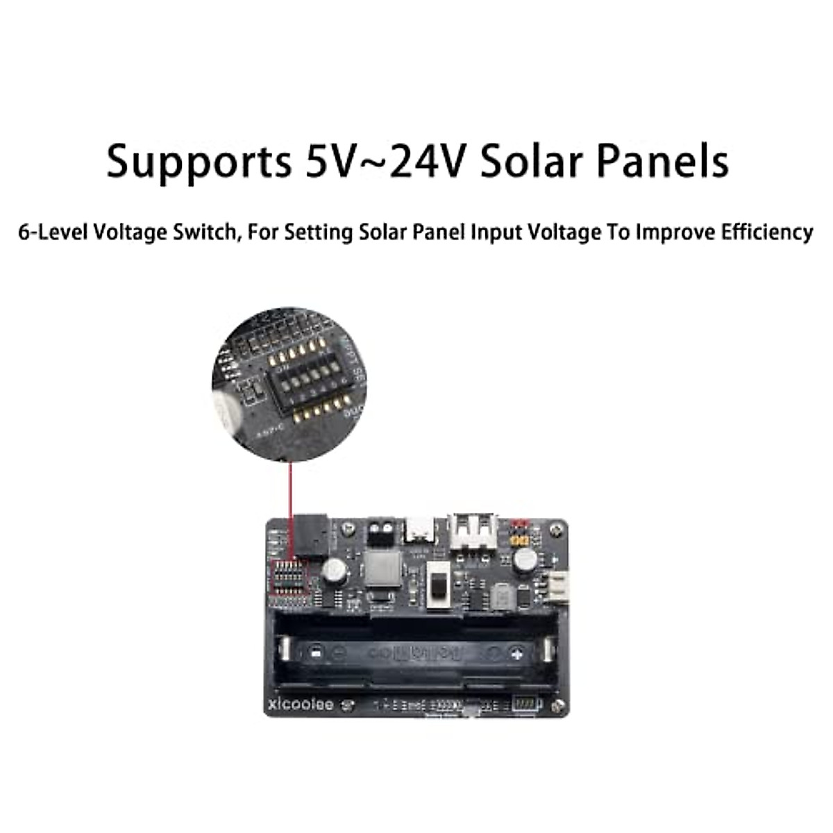 xicoolee Solar Energy/Power Manager Module, Solar Power for 5V-24V Solar Panel, Supports Solar Panel or USB Port Battery Charging