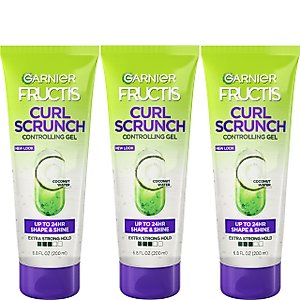 Garnier Fructis Style Curl Scrunch Controlling Gel for Shape & Shine, 6.8 Fl Oz, 3 Count (Packaging May Vary)