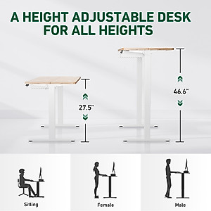 FEZIBO 48 x 24 Inches Standing Desk with Drawer, Adjustable Height Electric Stand up Desk with Storage, Sit Stand Home Office Desk, Ergonomic Computer Desk, Maple