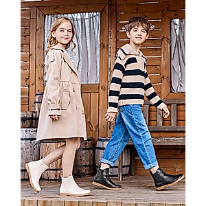 Coutgo Girls Chelsea Ankle Boots Side Zipper Comfortable Combat Dress Booties for Toddler/Little Kid/Big Kids, Beige, Size 2