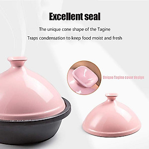 MYYINGBIN Round Tagine with Enameled Cast Iron Base and Heat-Resistant Ceramics Lid Easy to Clean, Housewarming Gifts, Red