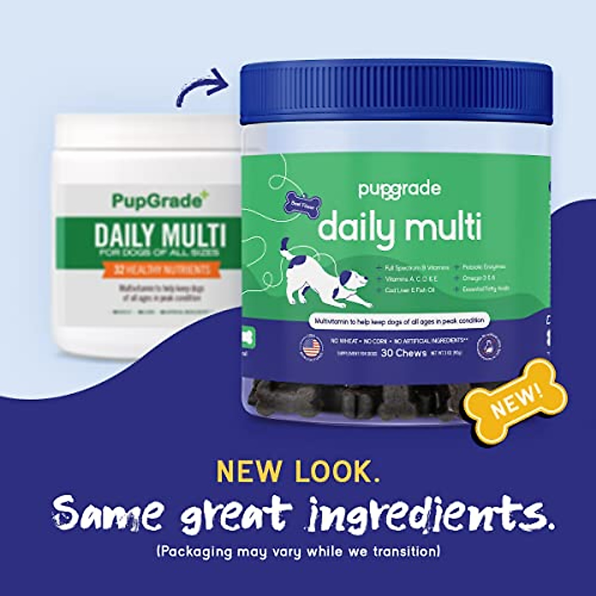 PupGrade Daily Multivitamin for Dogs - All-in-One Supplement for Digestive, Immune, Skin and Coat Health - 32 Healthy Nutrients, Probiotic Enzymes, Omega Fish Oil, Vitamins A, C, D & E - 30 Soft Chews