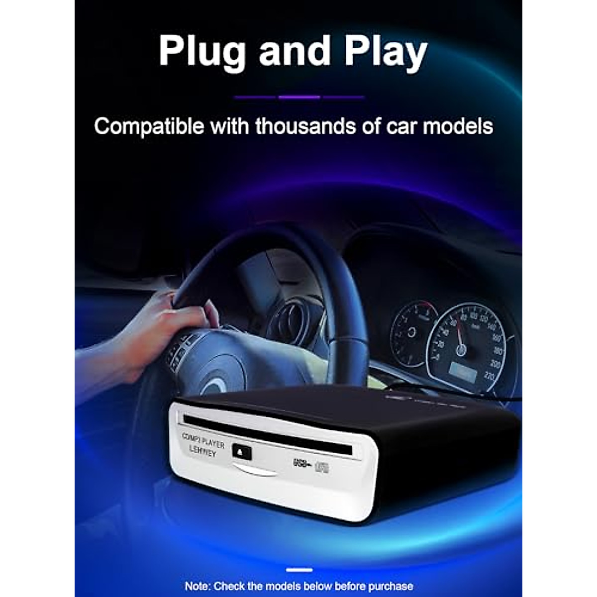 External Universal CD Player for Car - LEHWEY Portable CD Player with Extra USB Extension Cable, Plugs into Car USB Port, Laptop, TV, Mac, Computer, for Android 4.4 and Above Navigation