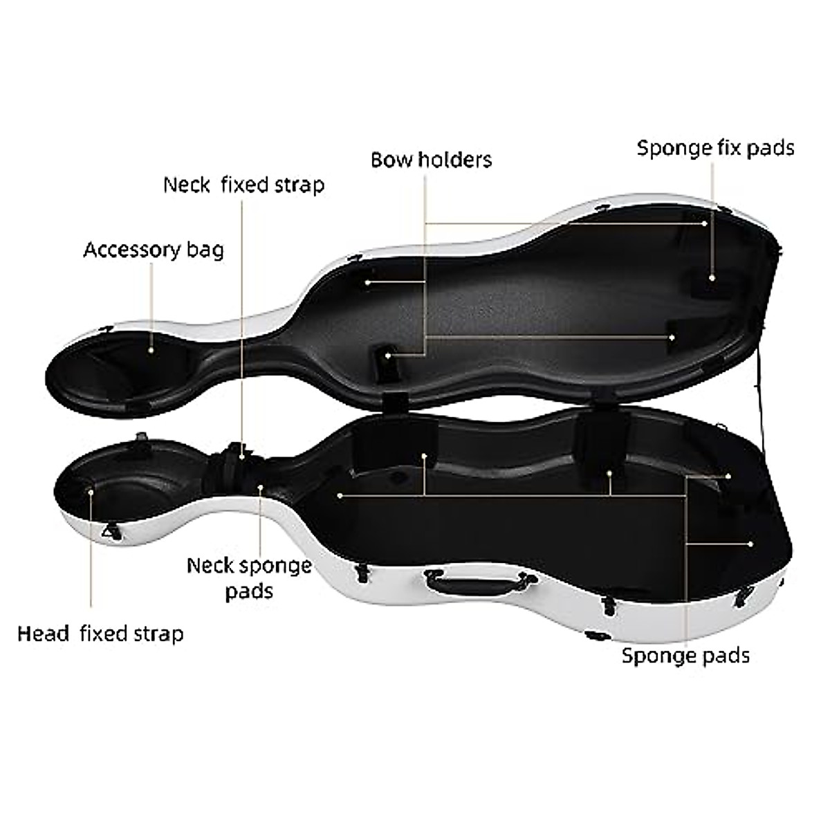 4/4 Full Size Cello Case, 4K Carbon Fiber Hard Shell Backpack, also Fits for 3/4, Ultralight as 5.7 LB Only, with Hygromether and Accessory Bag, Sturdy, Portable and Waterproof (Matte White)