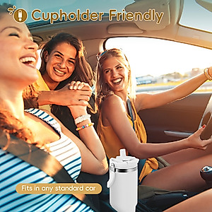 VUSIGN 30 oz Tumbler with Handle and Flip Straw, Stainless Steel Vacuum Insulated Water Bottle Travel Mug Thermal Cup for Home, Office, Car, Outdoors, Sports, Cream