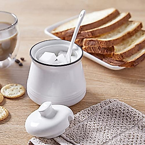 DAYYET Sugar Bowl with Lid and Spoon, 12 oz Ceramic Sugar Bowl with Spoon, Sugar Container for Coffee Bar, Sugar Jar Sugar Dispenser Bowl, Modern Kitchen Decor, White