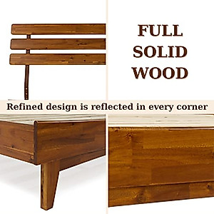 Bme Caden 15 Inch Deluxe Bed Frame with Adjustable Headboard - Mid Century, Retro Style with Acacia Wood - No Box Spring Needed - 12 Strong Wood Slat Support - Easy Assembly - Caramel, King