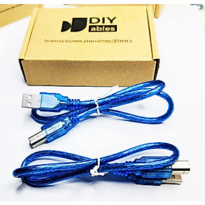 DIYables USB Cable for Arduino Uno Mega, USB 2.0 Cable Type A/B, 2 Pieces