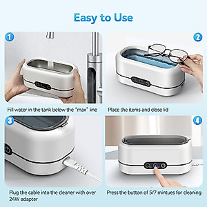BYASKZIV Ultrasonic Jewelry Cleaner, 48KHz Ultrasonic Cleaner Machine for Jewelry, Eyeglasses, Rings, Watch Strap, Dentures- Dual Cleaning Modes, 304 Stainless Steel Tank