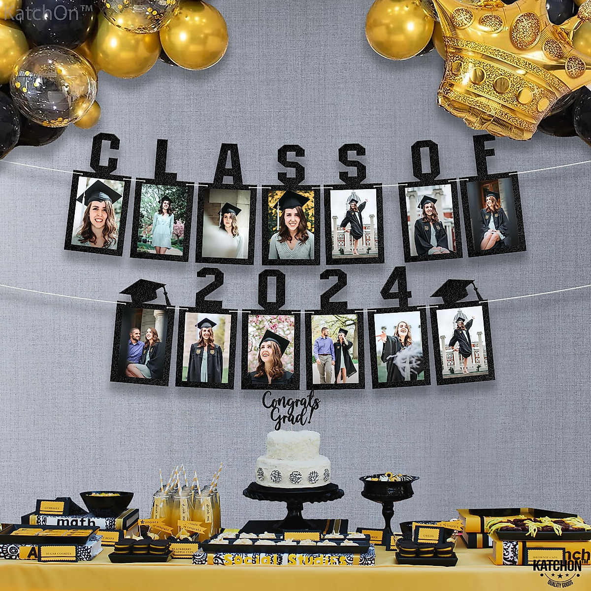 KatchOn, Black Graduation Photo Banner 2024 - Large, 10 Feet | Felt Class of 2024 Banner for 2024 Graduation Party Decorations | Graduation Picture Banner for Graduation Decorations Class of 2024