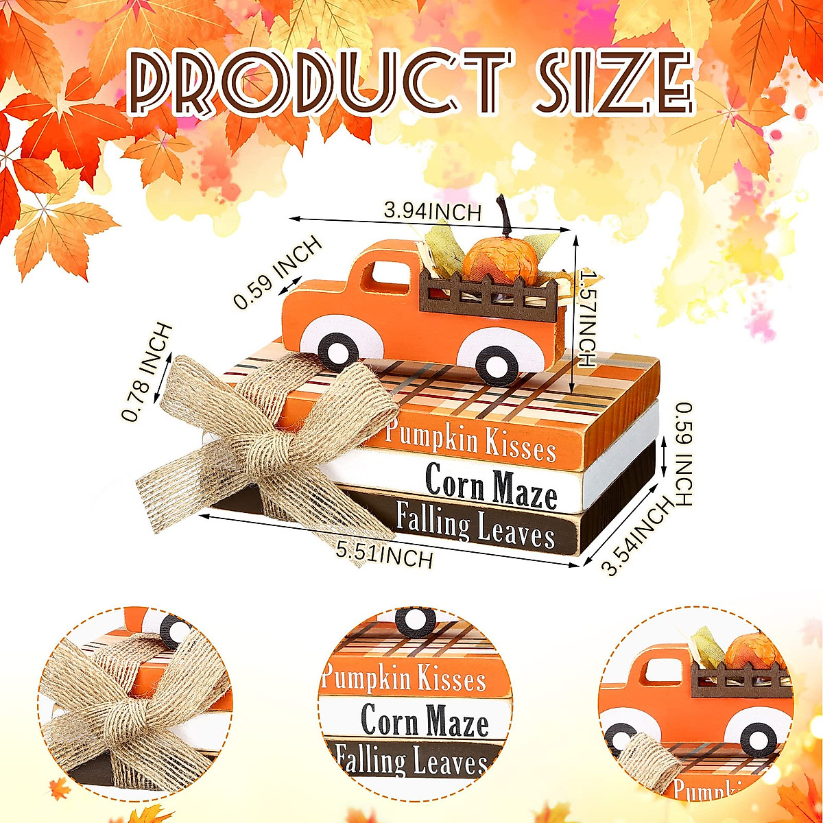 Queekay Tiered Tray Decor, Decorative Fake Book Decor Rustic Wooden Fake Old Books Home Mantle Decor for Spring Summer Fall Table Shelf Mantle Decorations(Fall)