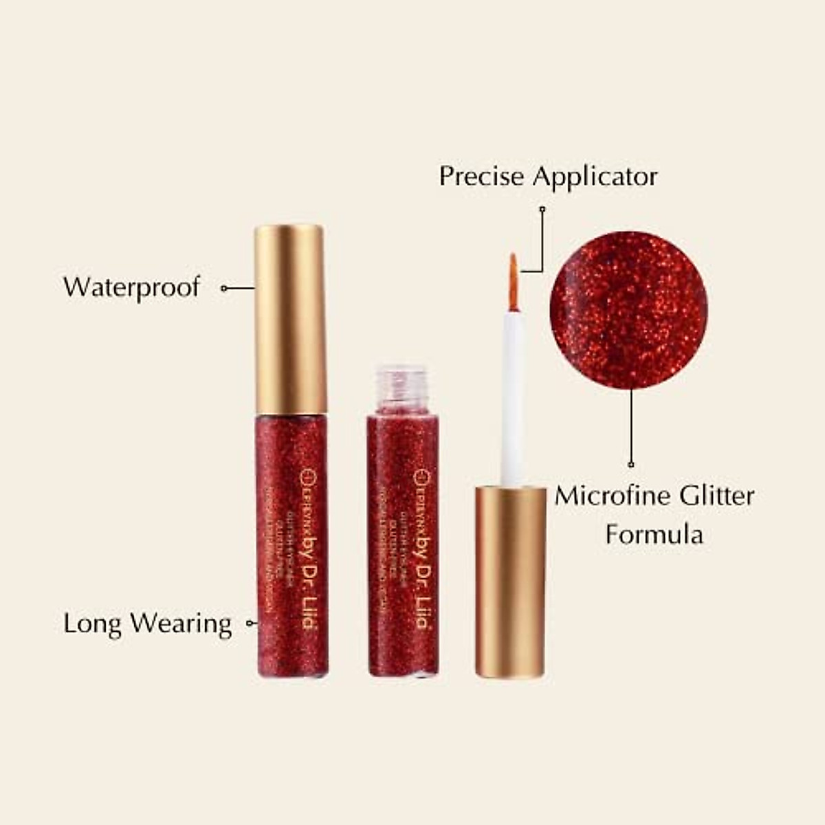 EPILYNX by Dr. Liia Hypoallergenic Eyeliner, Glitter Liquid Eyeliner I Gluten Free and Vegan for Sensitive Skin (10: Red)