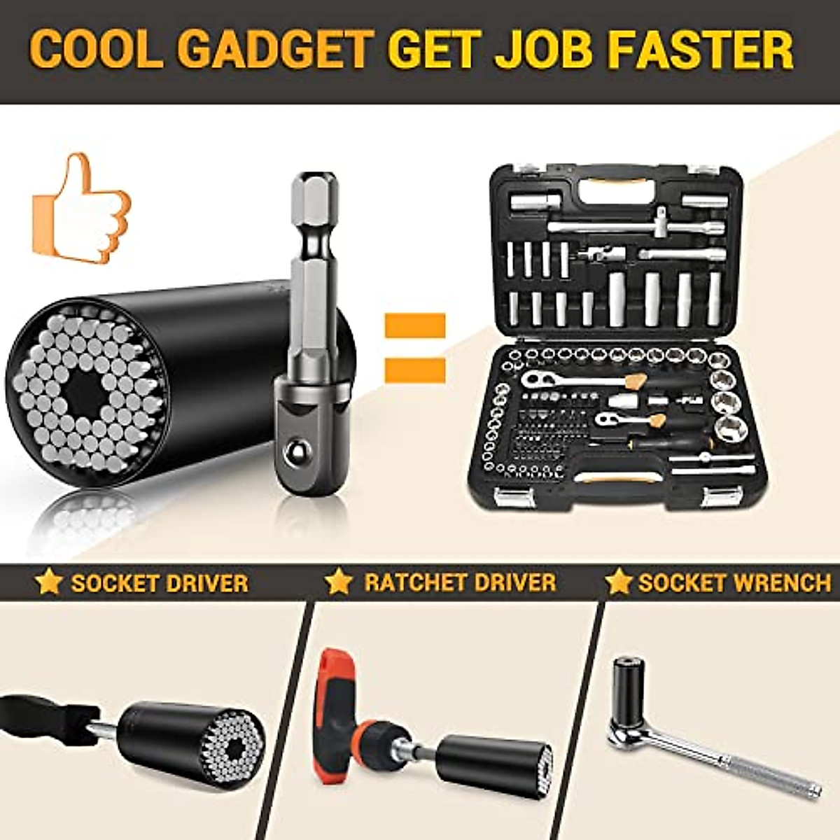 Super Universal Socket Tool Valentines Day Gifts, Cool Stuff Gadgets Grip Socket Set with Power Drill Adapter Fits Most Nut Bolt, Unique Birthday Gift Idea for Him Men Women Boyfriend Husband(7-19MM)
