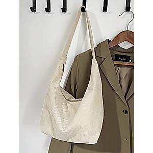 GORGLITTER Women's Corduroy Tote Bag Casual Zipper Handbag Big Capacity Shoulder Bag Beige One Size